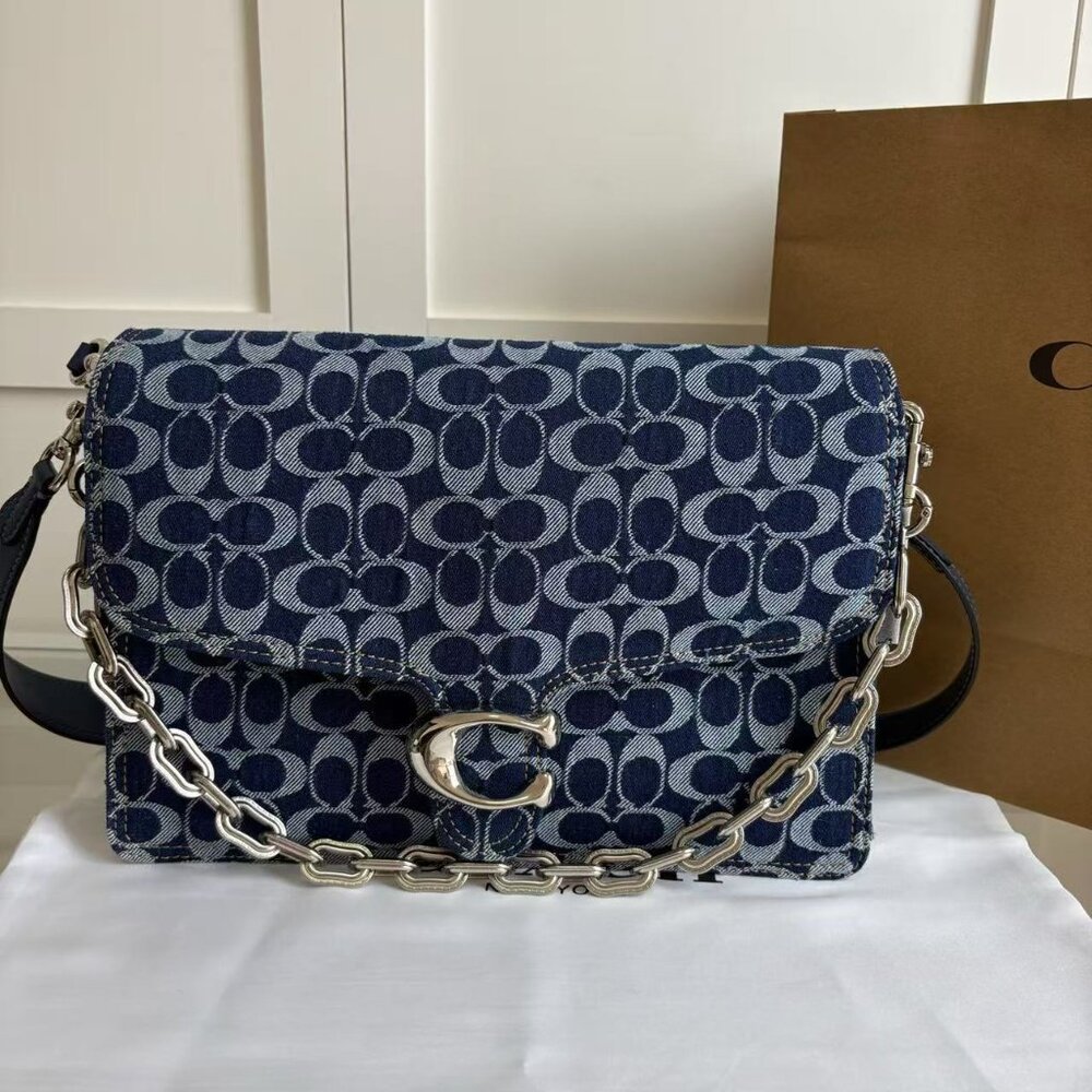 Coach Chain Tabby Shoulder Bag Signature Denim - Gem